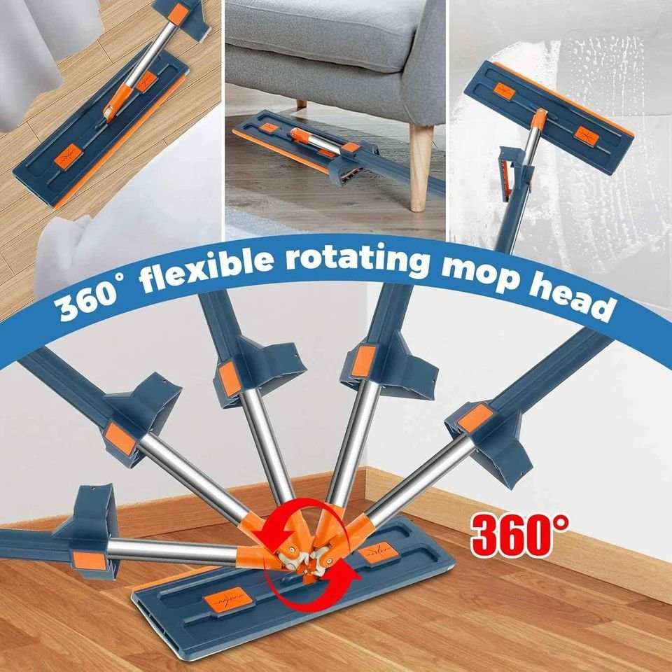 Microfibre Flat Mop & Folding Bucket 360 Rotating Floor Cleaning Mop w ...