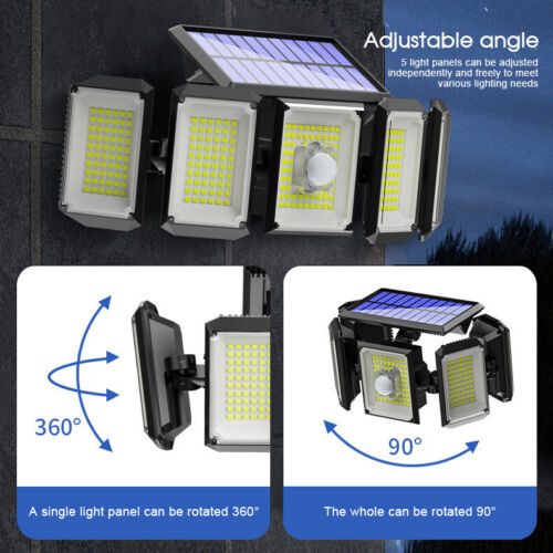 4 Head 300 LED Solar Lights Street Motion Sensor Light Garden Wall Sec ...