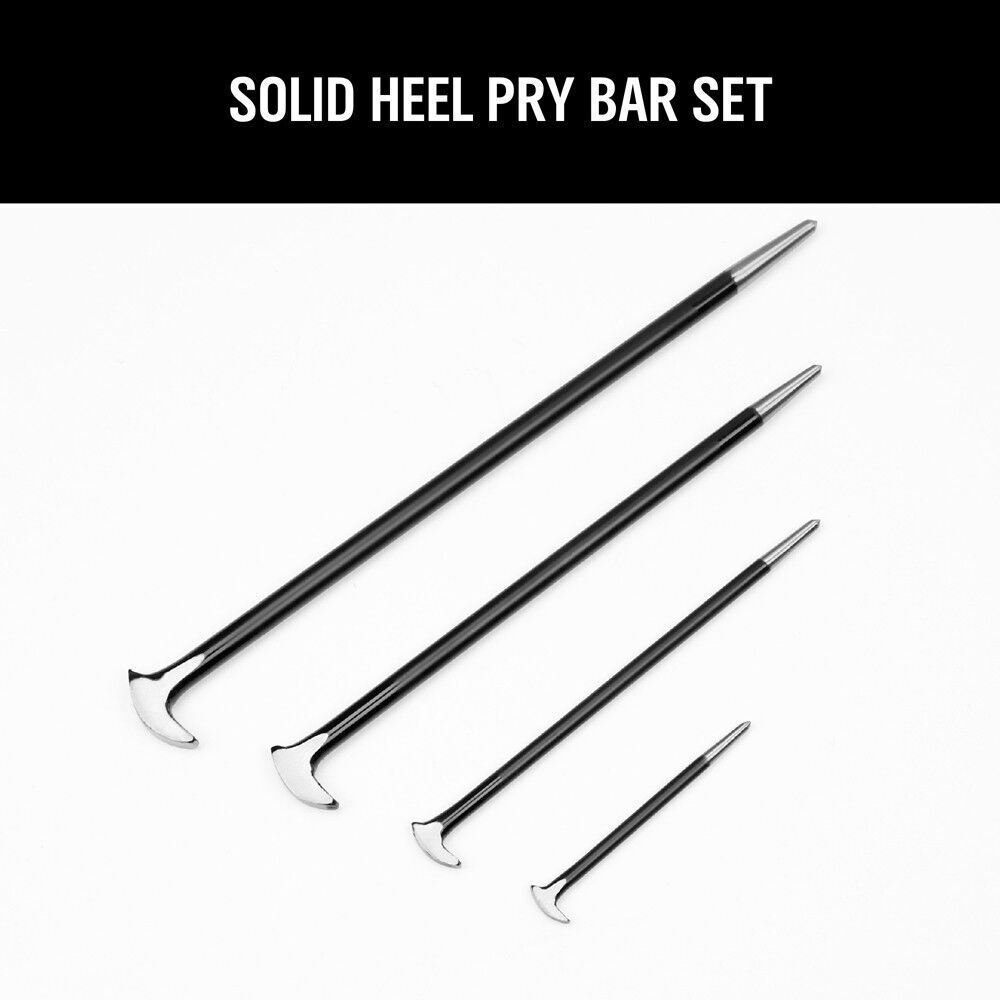 4Pc Solid Pry Bar Set Steel Prying Kit Rolled Heel Prying Pinch Lever ...