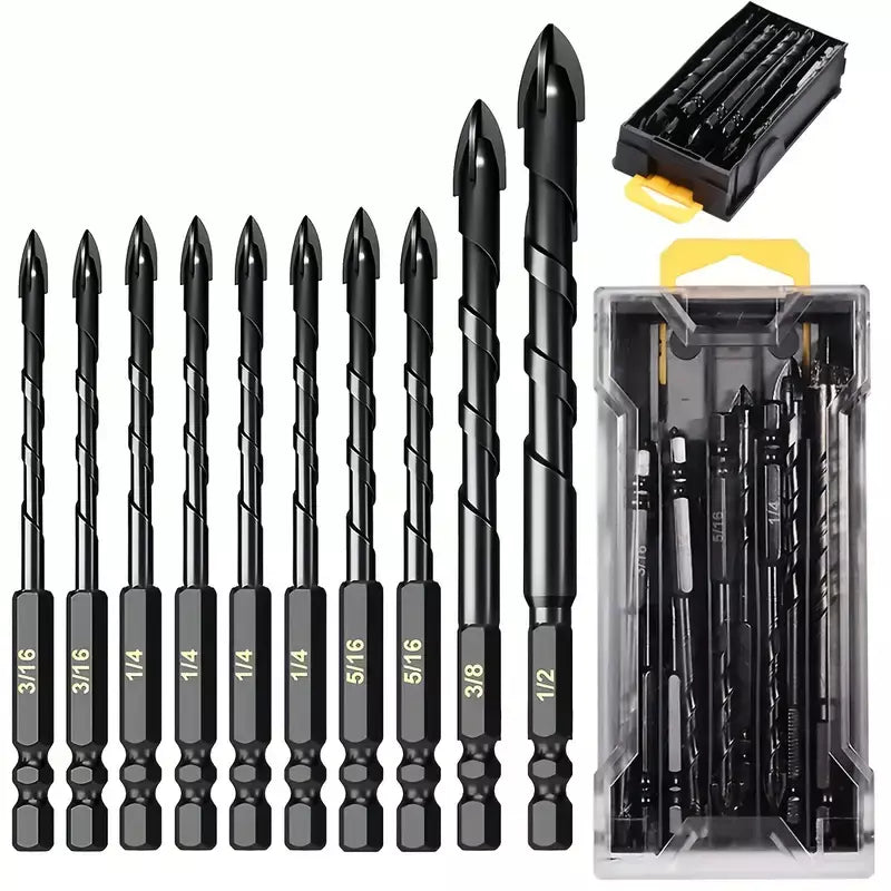 10PCS 3/16-1/2 Concrete Drill Bit Set, Masonry Drill Bits For Brick, G ...