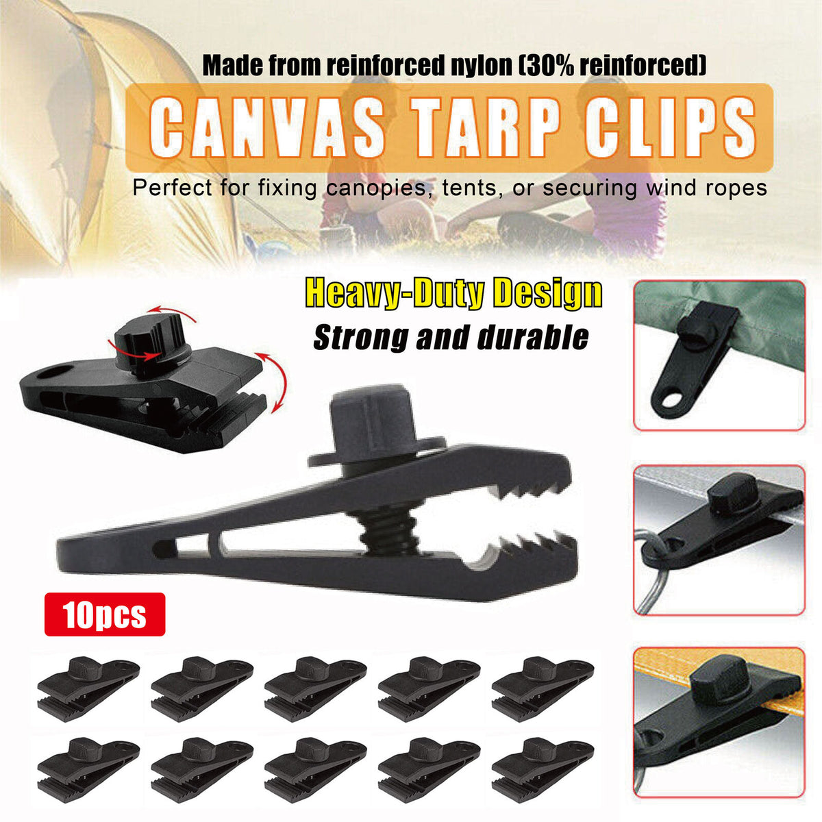 10PCS Heavy-Duty Camping Clips - Canvas Tent and Tarp Clamps for Secur ...