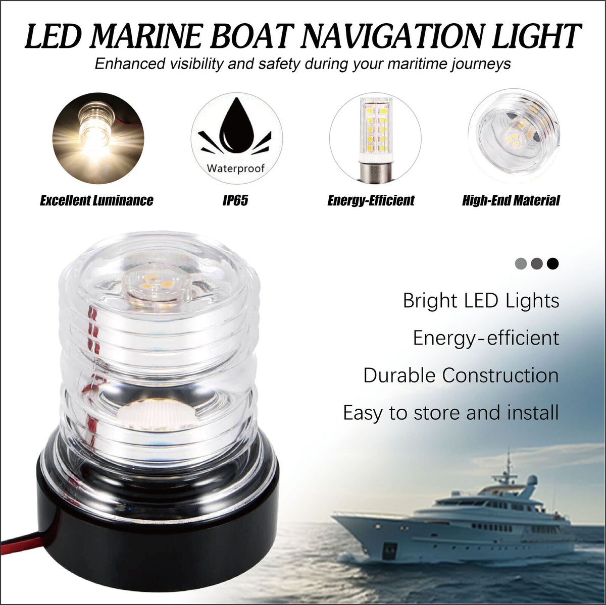12V LED Marine Boat Navigation Light – Stern Yacht Signal Lamp for Sai ...