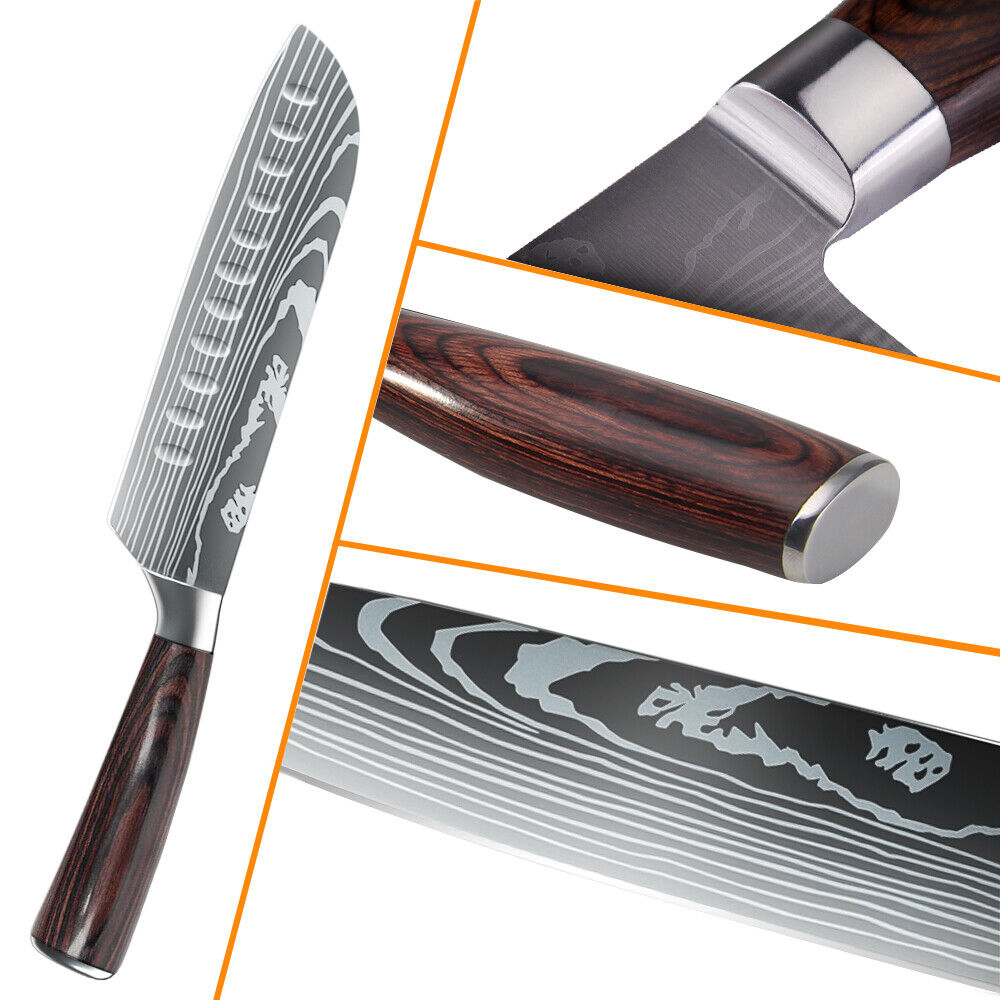 5pcs Japanese Kitchen Knives Damascus Chef Knife Set Steel Chef Cleave ...