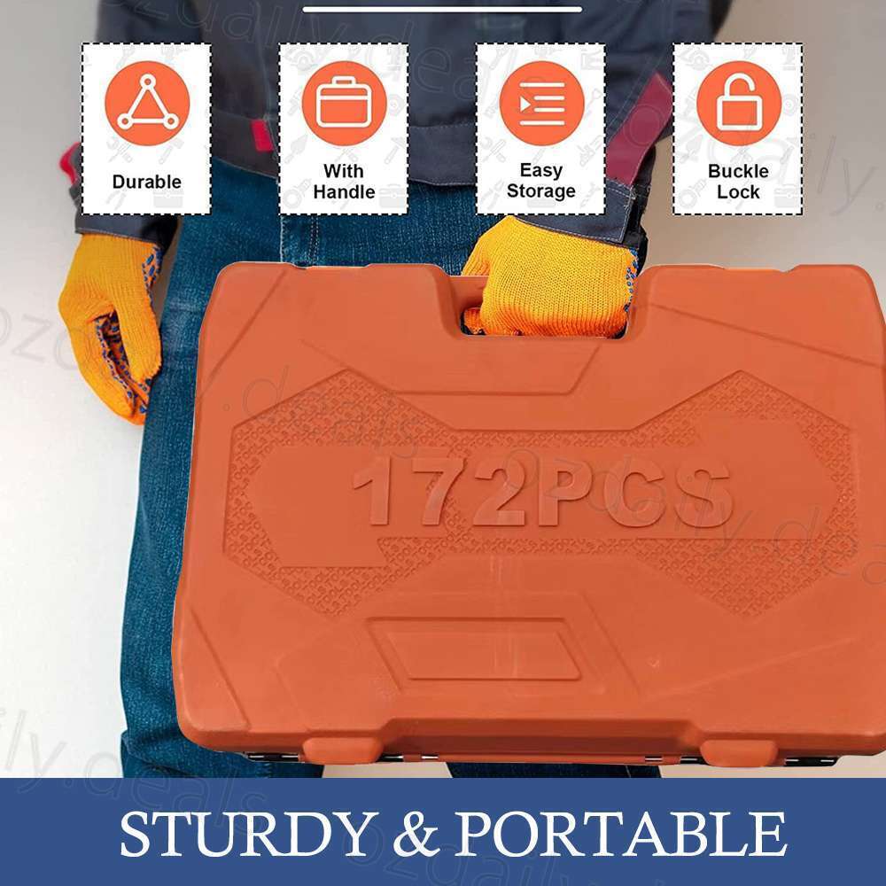 172Pcs Ratchet Spanner Socket Set 1/2" 1/4" 3/8" DIY Tool Kit Wrench T ...