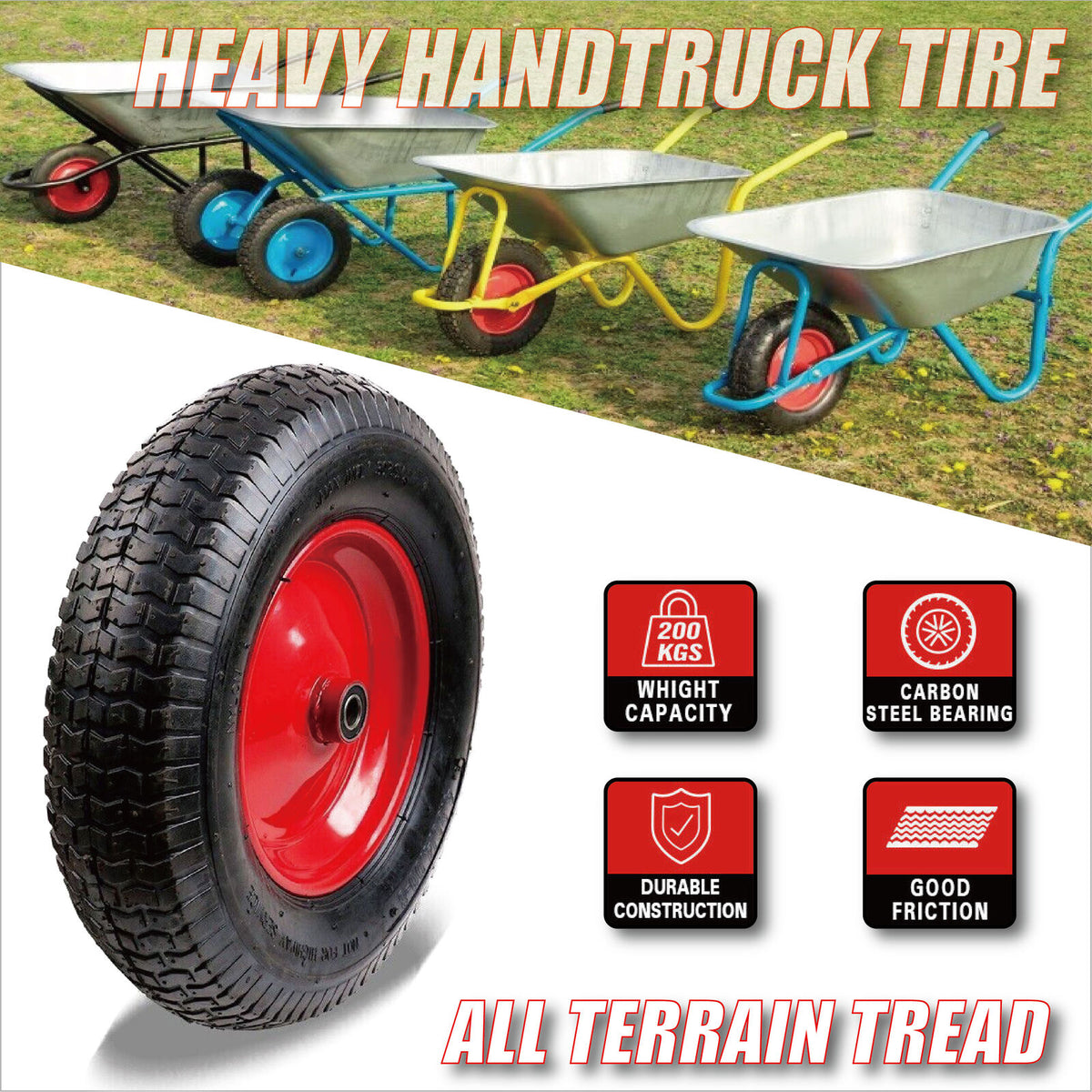 16" Wheelbarrow Trolley Wheel PUNCTURE SOLID 4.80/4.00-8 AirTyre – www ...