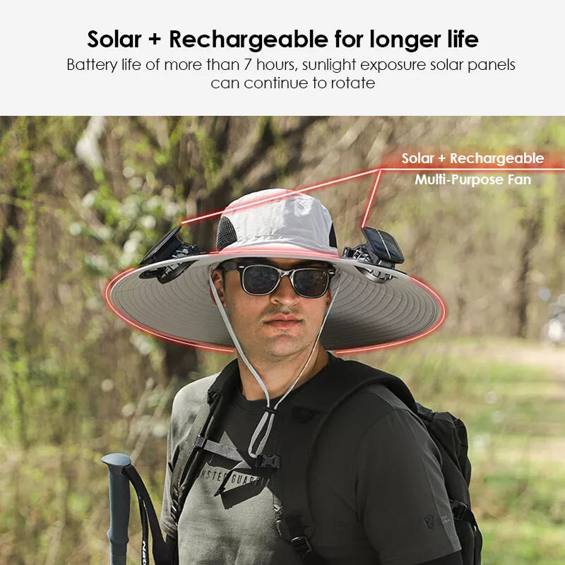 Solar Roof Men's Big Hat Roof Charging Fan Summer Hat Roof Top Fisherm ...