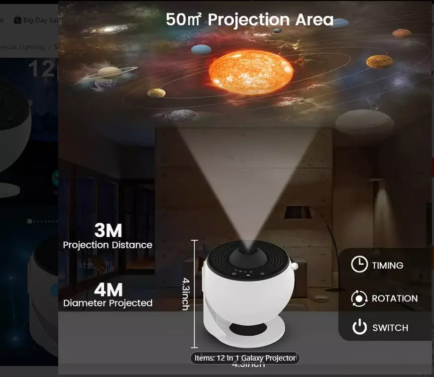 12in1 Planetarium Galaxy Starry Sky Projector Night Light Rotating Sta ...