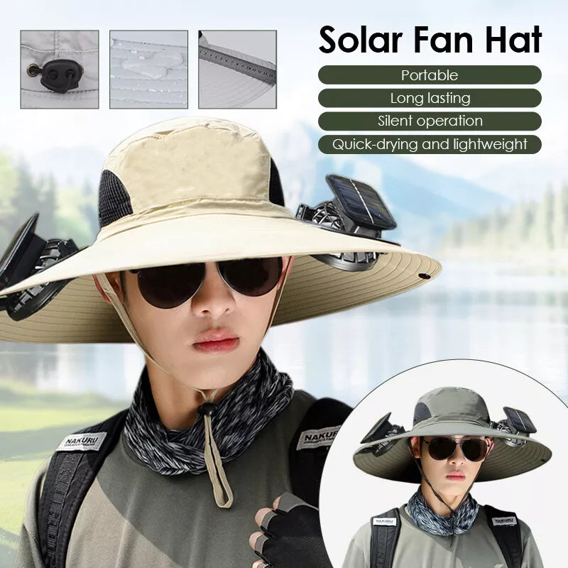 Solar Roof Men's Big Hat Roof Charging Fan Summer Hat Roof Top Fisherm ...