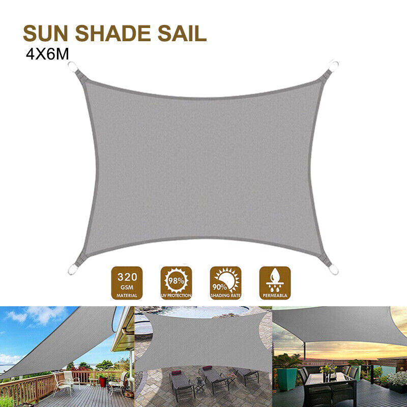 4x6M 320GSM Sun Shade Sail Cloth Canopy Outdoor Awning Rectangle Squar ...
