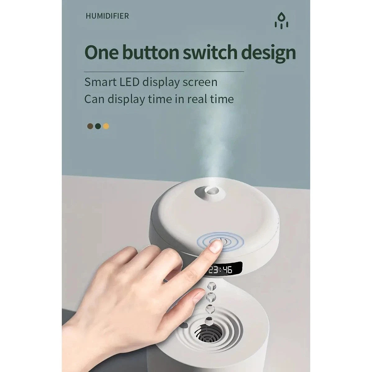 800ml Soundwave Humidifier Quiet USB Anti-Gravity Night Light Bedroom ...