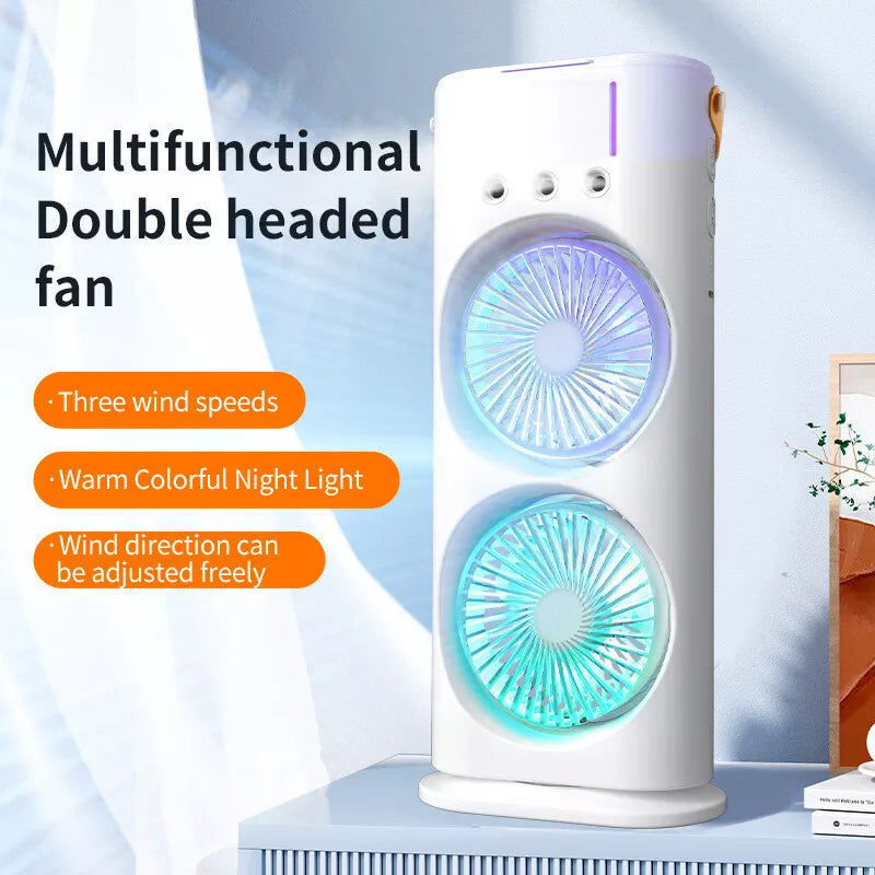 Portable Cooling Fan Dual Heads Air Conditioner Tower Fan with Mist Sp ...