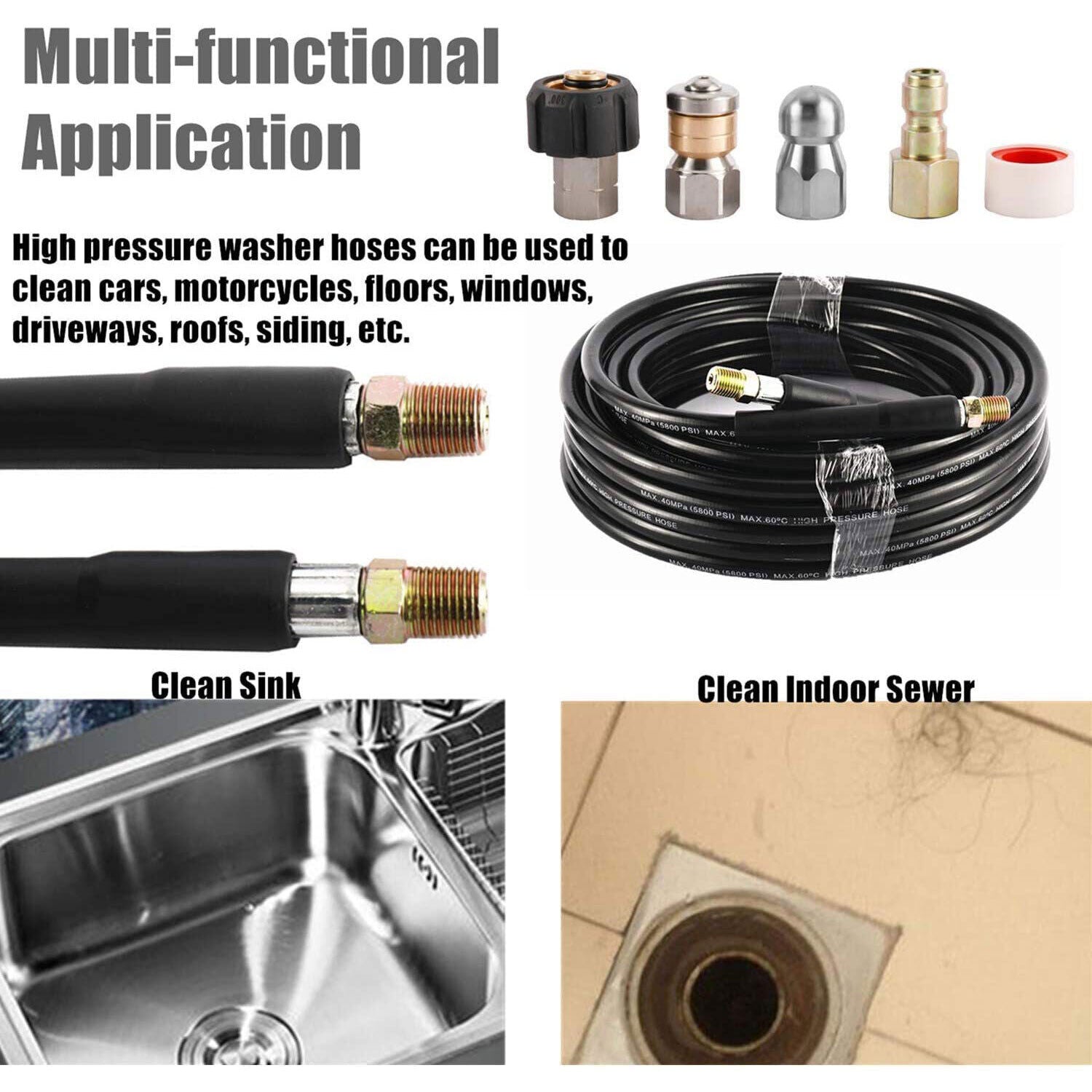 15M High Pressure Washer Hose Pipe Sewer Drain Cleaning Cleaner Kit Se ...