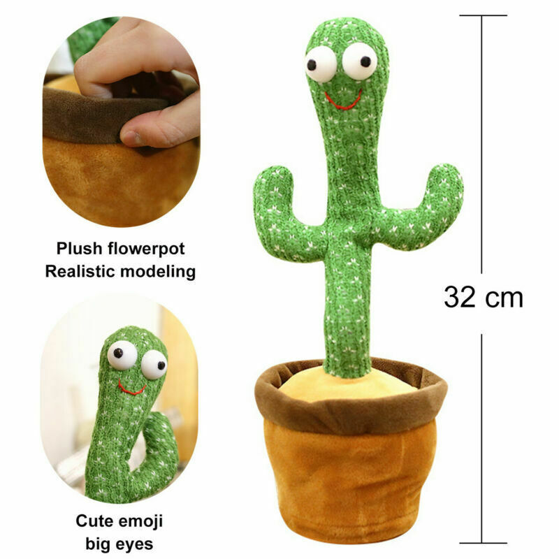 Bring Joy Dancing Cactus Plush Toy Doll USB Electronic Recording Shake ...