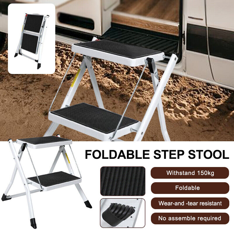 Folding Caravan Steps Double Portable Steady Stool Ladder Anti Slip Ac ...