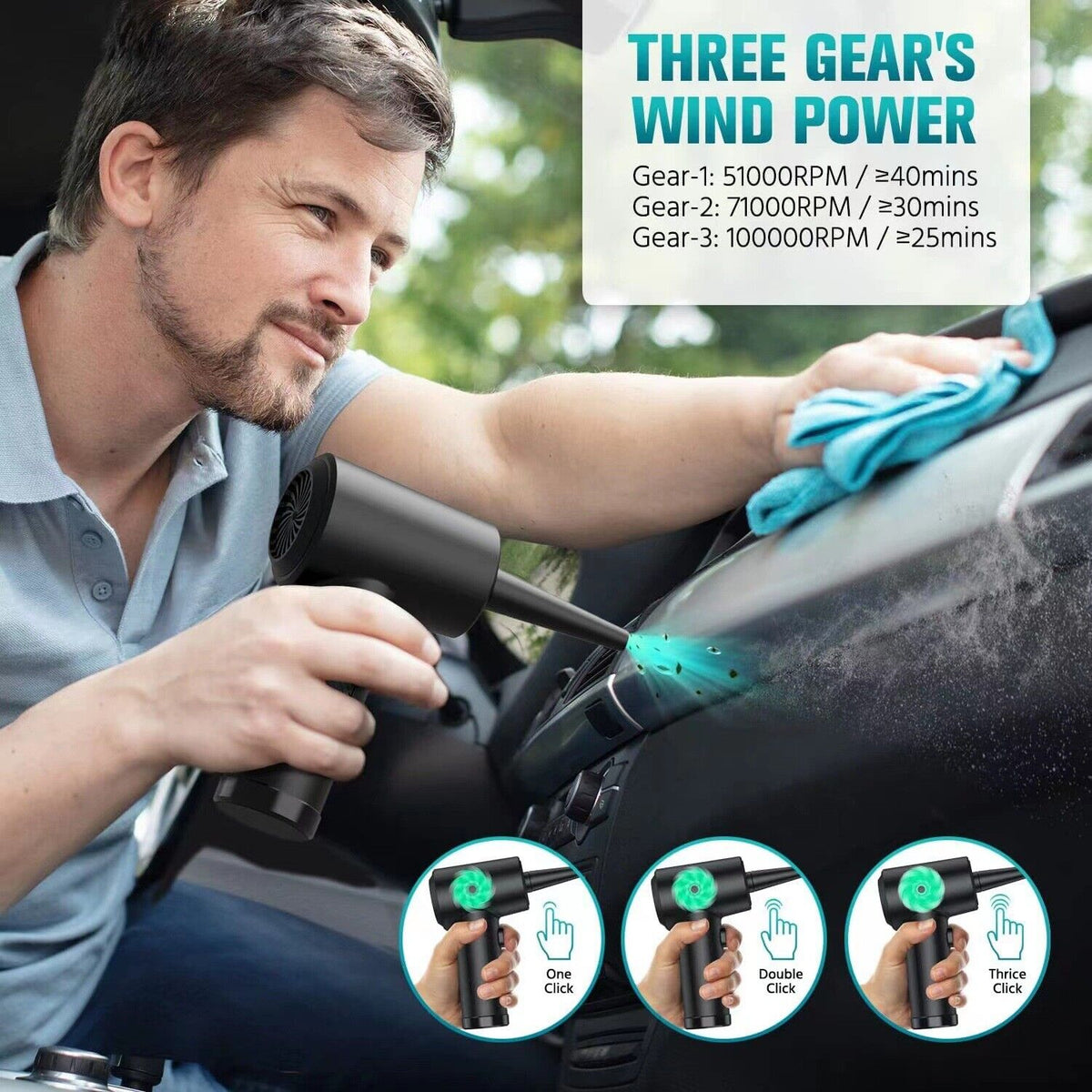 51000RPM Cordless Air Duster Compressed Air Blower Computer Cleaning C ...