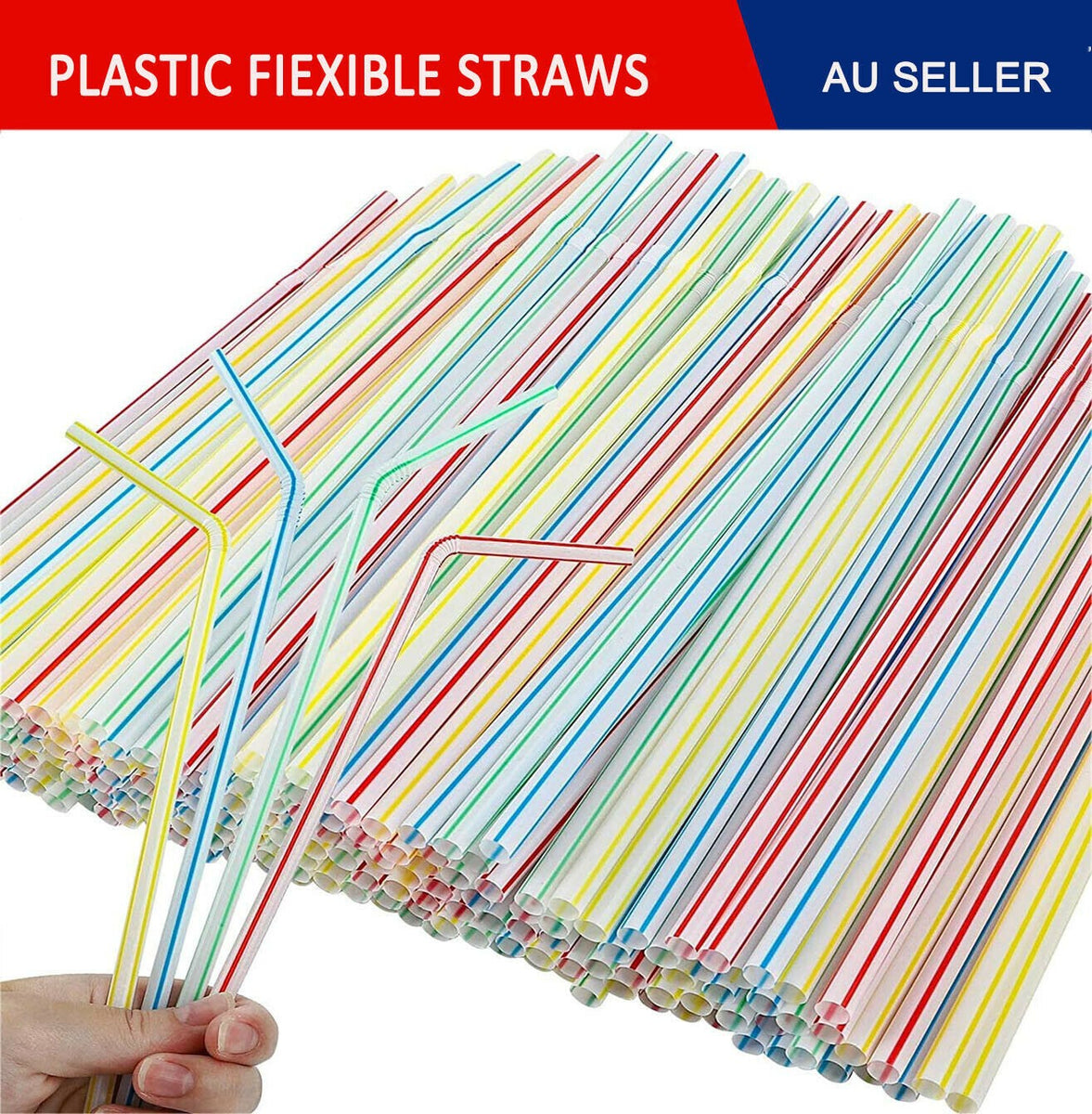 300x Disposable Flexible Bendable Straw Plastic Drinking Drink Party B ...