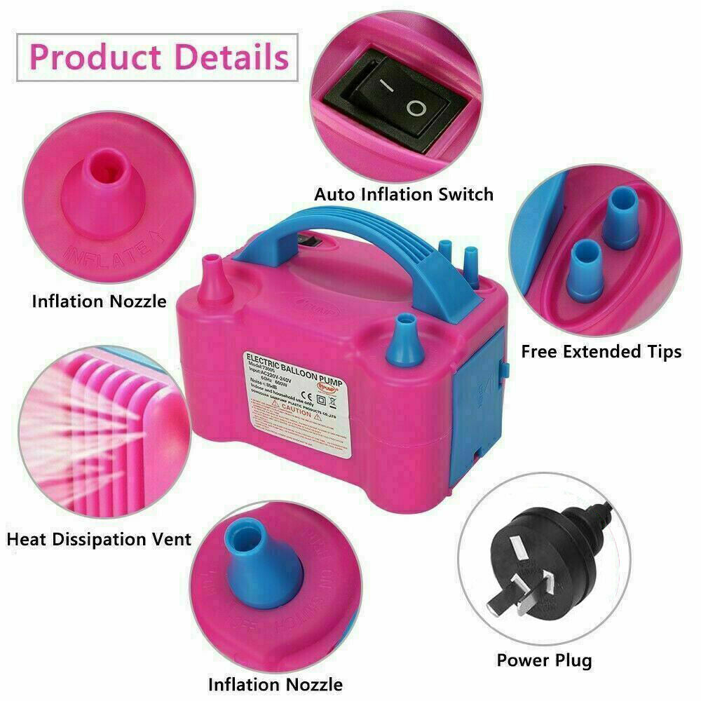 Electric Balloon Pump Ballon Inflator 600W Power 2 Nozzles Portable Hi ...