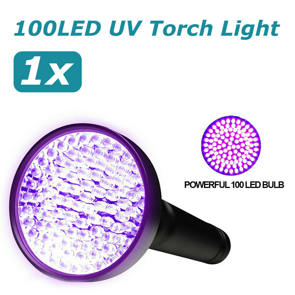 100 LED UV Flashlight Torch Light Lamp Ultraviolet Blacklight Aluminum ...