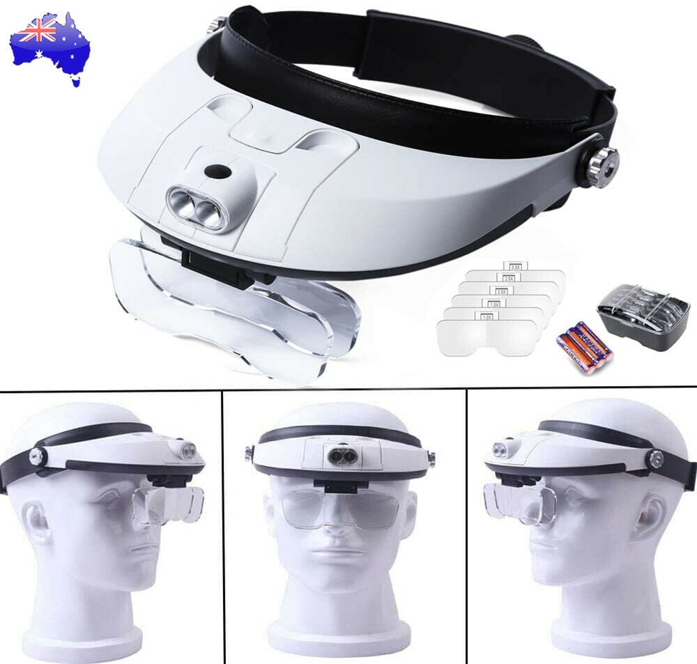 Jeweler Magnifier Head-Mounted Headband Light 2 LED Lamp Magnifying Le ...