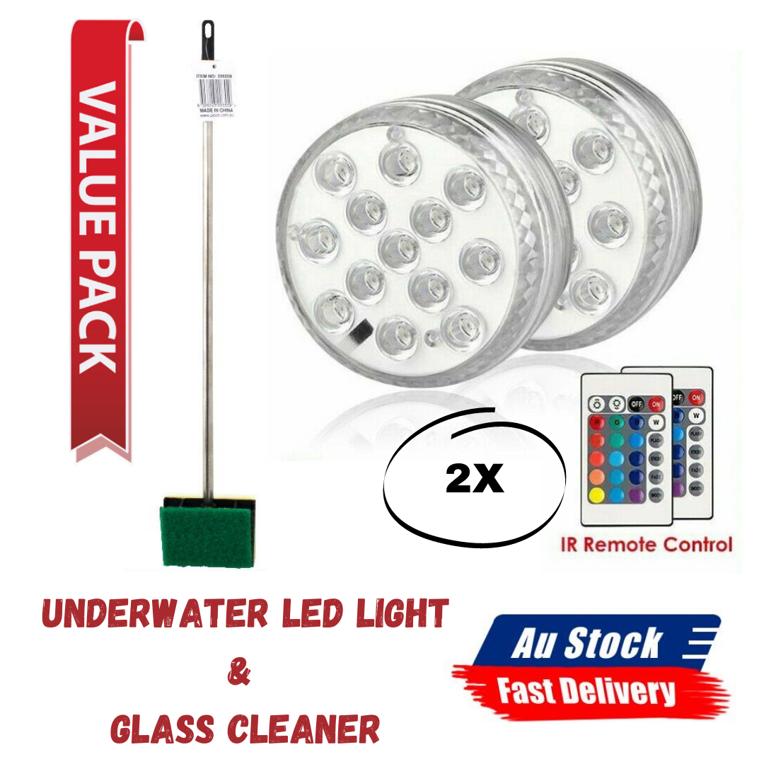 2x Underwater Lights Waterproof LED RGB Aquarium & Fish Tank Cleaner B ...