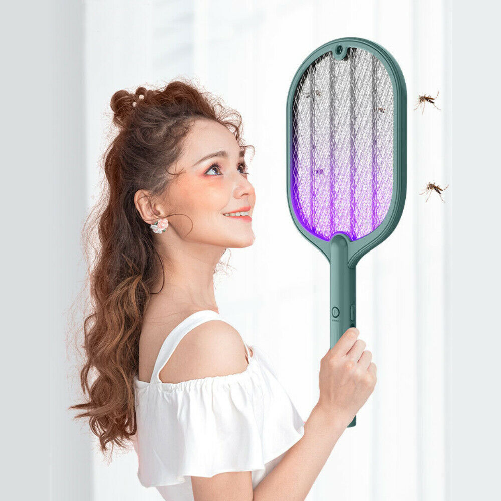 2 In 1 Electric USB Rechargable Racket Fly Swatter Mosquito Insect Kil ...