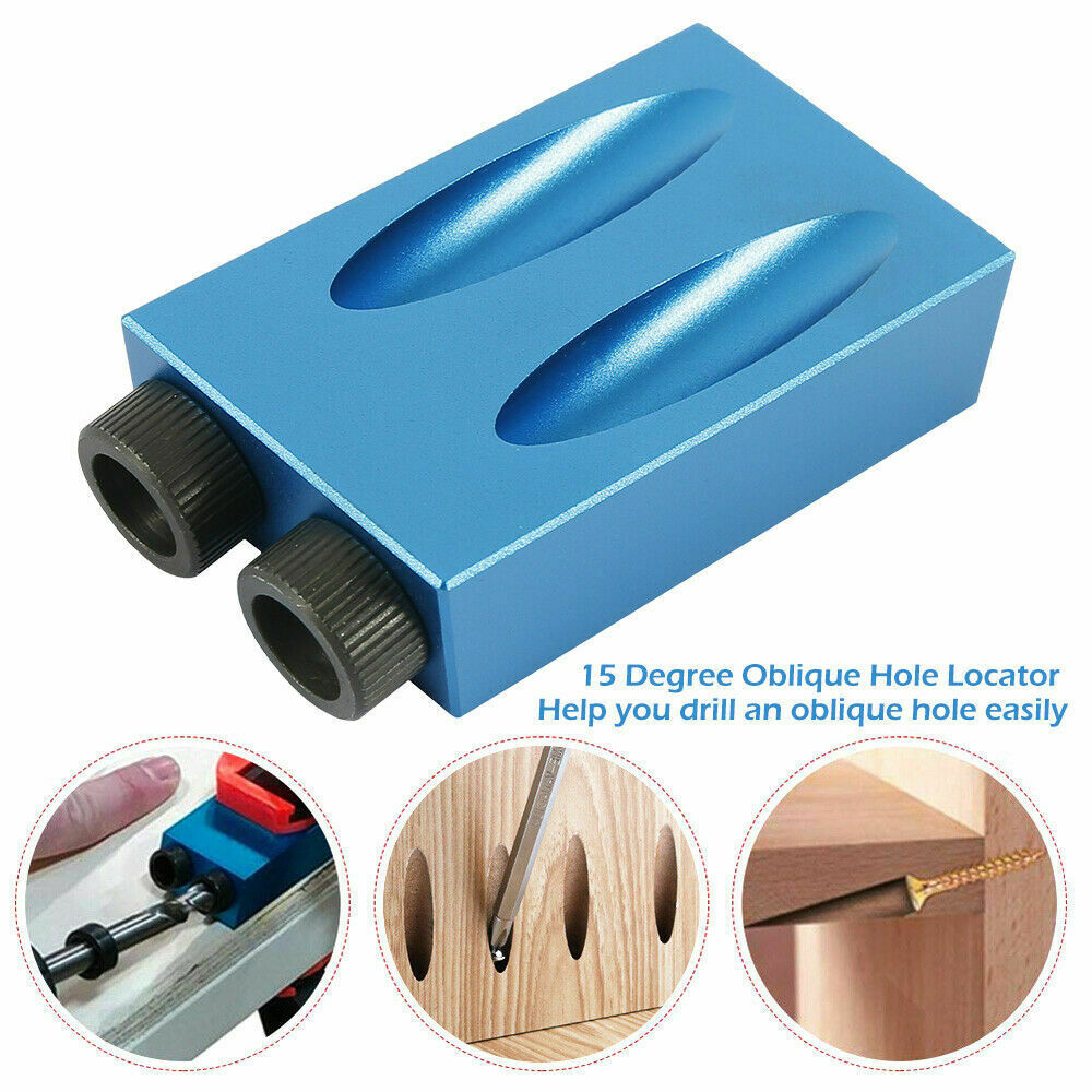 14PCS 15° Pocket Hole Screw Jig Dowel Drill Set Wood Tool kit Angle Ho ...