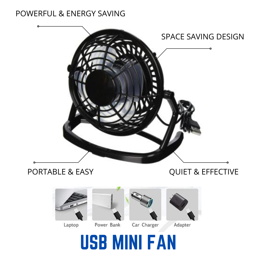 Black Mini Desktop Fan Portable Small 360° USB Charging Air Cooler Hom ...