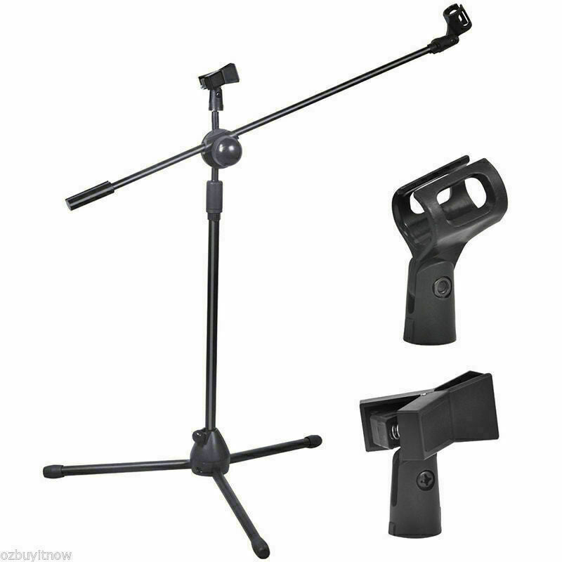 Adjustable Foldable Microphone Stand Mic Holder Tripod Two Clip Boom ...