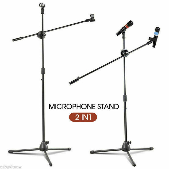 Adjustable Foldable Microphone Stand Mic Holder Tripod Two Clip Boom ...