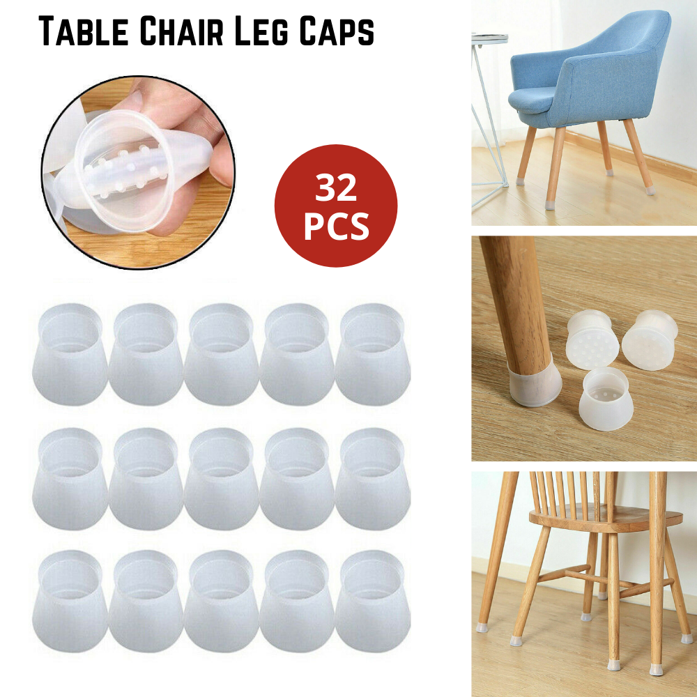 32PC Chair Leg Silicone Caps Pad Furniture Table Feet Cover Wood Floor ...