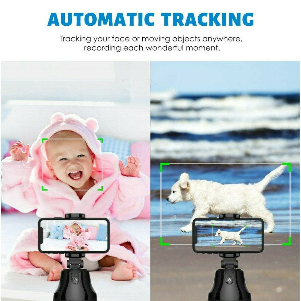 Smart Face Object Tracking Selfie Stick Stand 360° Rotation Phone Came ...