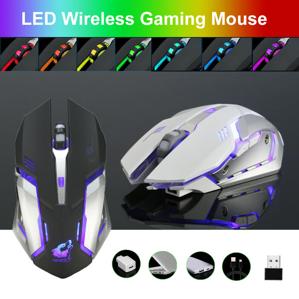 LED Wired Wireless Gaming Mouse USB Ergonomic Optical For PC Laptop Re ...