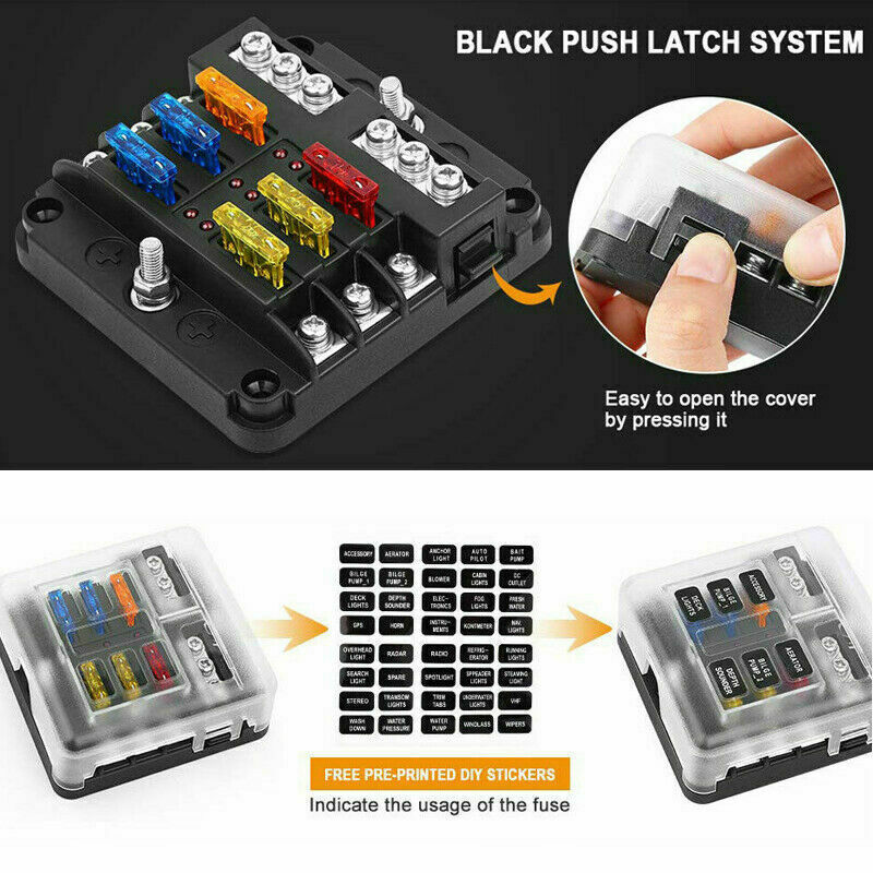 Marine Fuse Block 6-Way Blade Fuse Box Block With LED Indicator - 12V ...