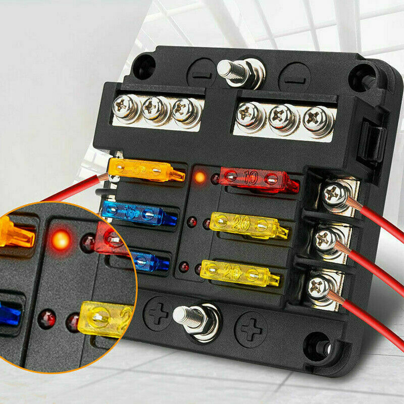 Marine Fuse Block 6-Way Blade Fuse Box Block With LED Indicator - 12V ...