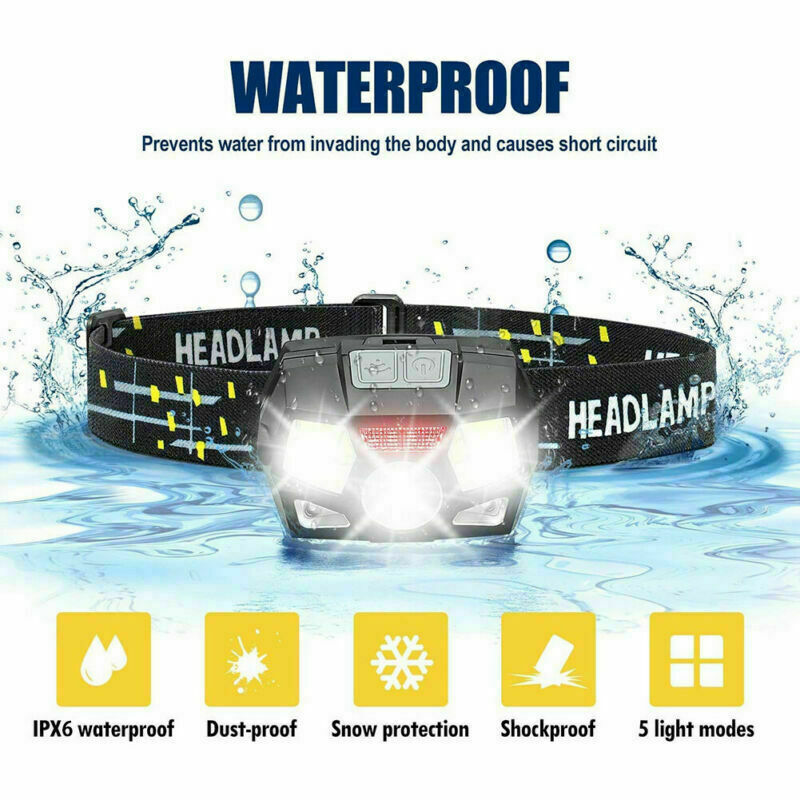 LED Head Torch Headlight COB Camping Headlamp USB Rechargeable Flashli ...