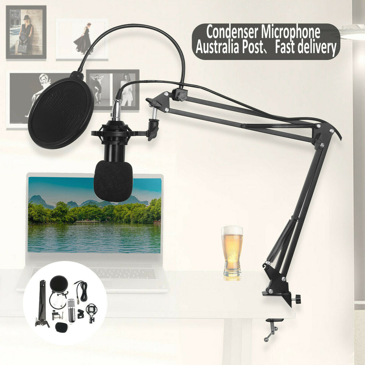 BM800 Condenser Microphone Kit Studio Suspension Boom Scissor Arm Stan ...