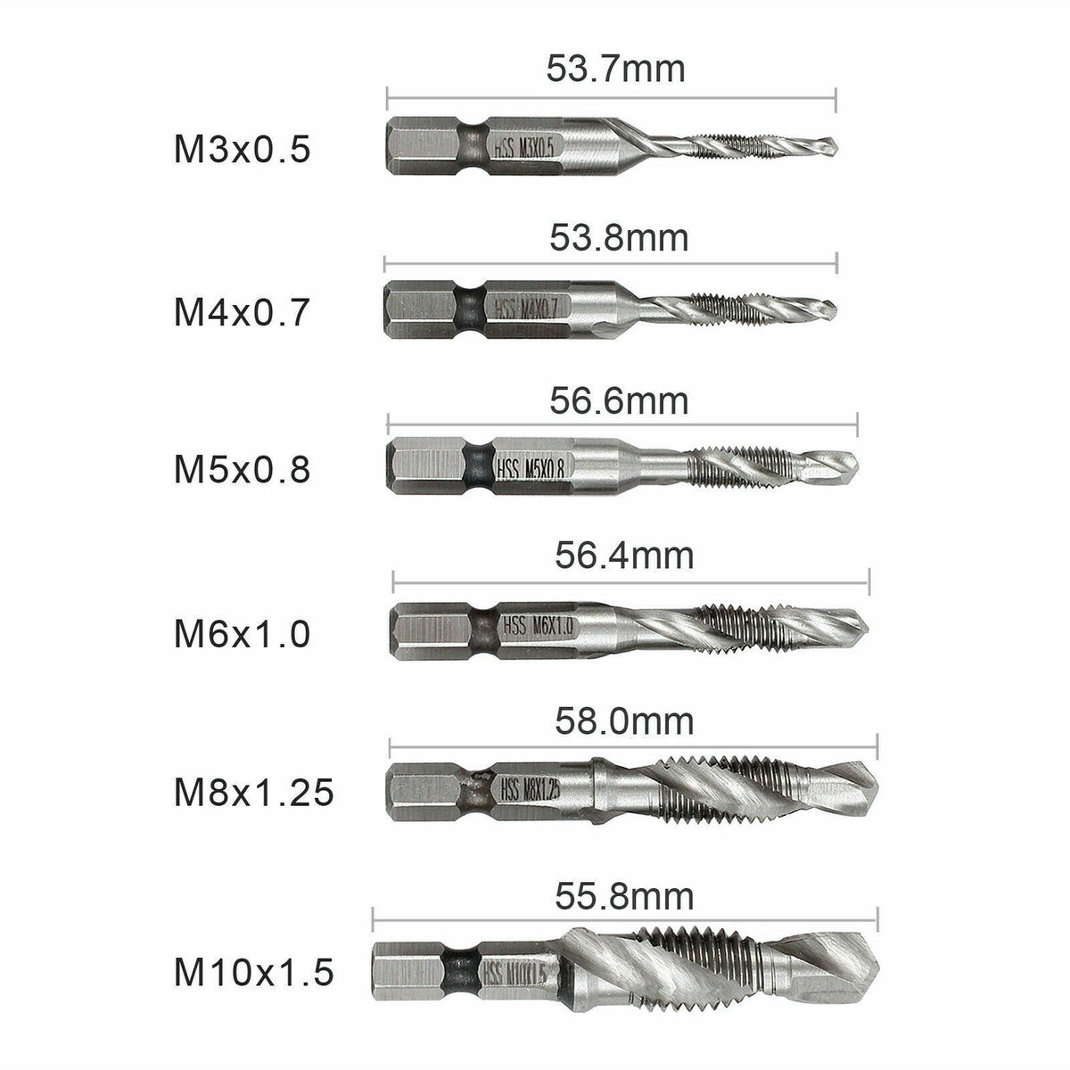 6X HSS Hex Shank Tap Drill Bits Metric Thread Screw Compound Tapping S ...