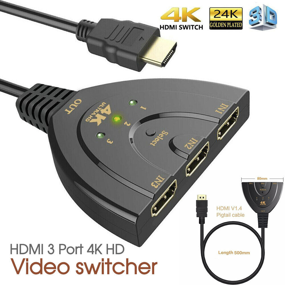 HDMI 4K Switch 3 In 1 out Switcher Selector Splitter Hub for 1080p HDT ...
