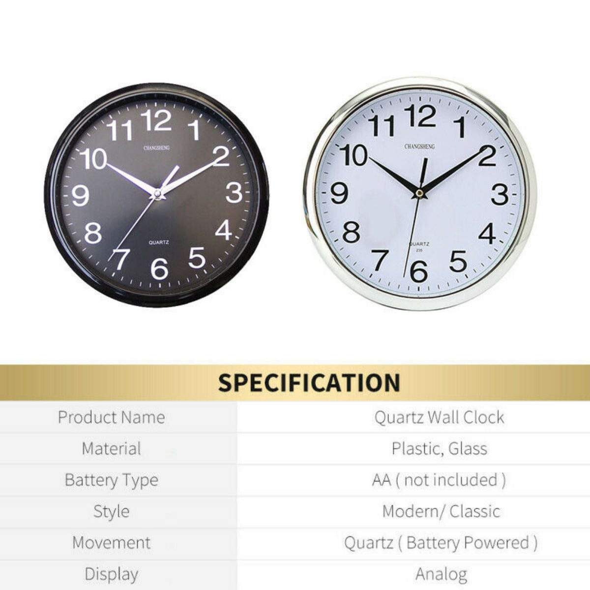 Quartz Wall Clock Round Square Wall Clock Silent Non-Ticking Battery O ...