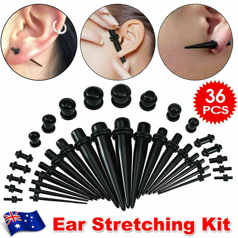 36pcs Ear Stretching Kit Plug Set Stretch Ear Taper Stretcher Expander ...
