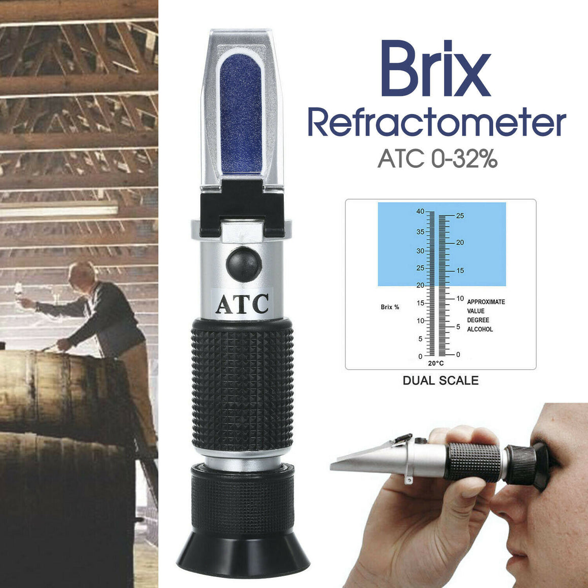 Brix Refractometer ATC 0-32% Specific Gravity Hydrometer For Homebrew ...