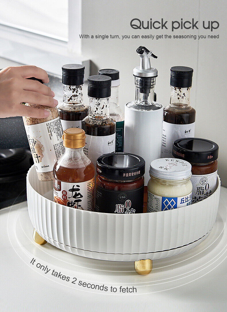 Rotating Kitchen Shelf Cupboard Spice Jars Storage Tray Rack Turntable ...